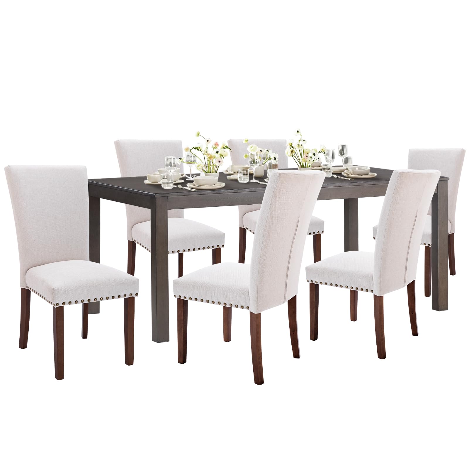 COLAMY 7-Piece Dining Table Set for 6, 60" Kitchen Wood Table with 6 ...
