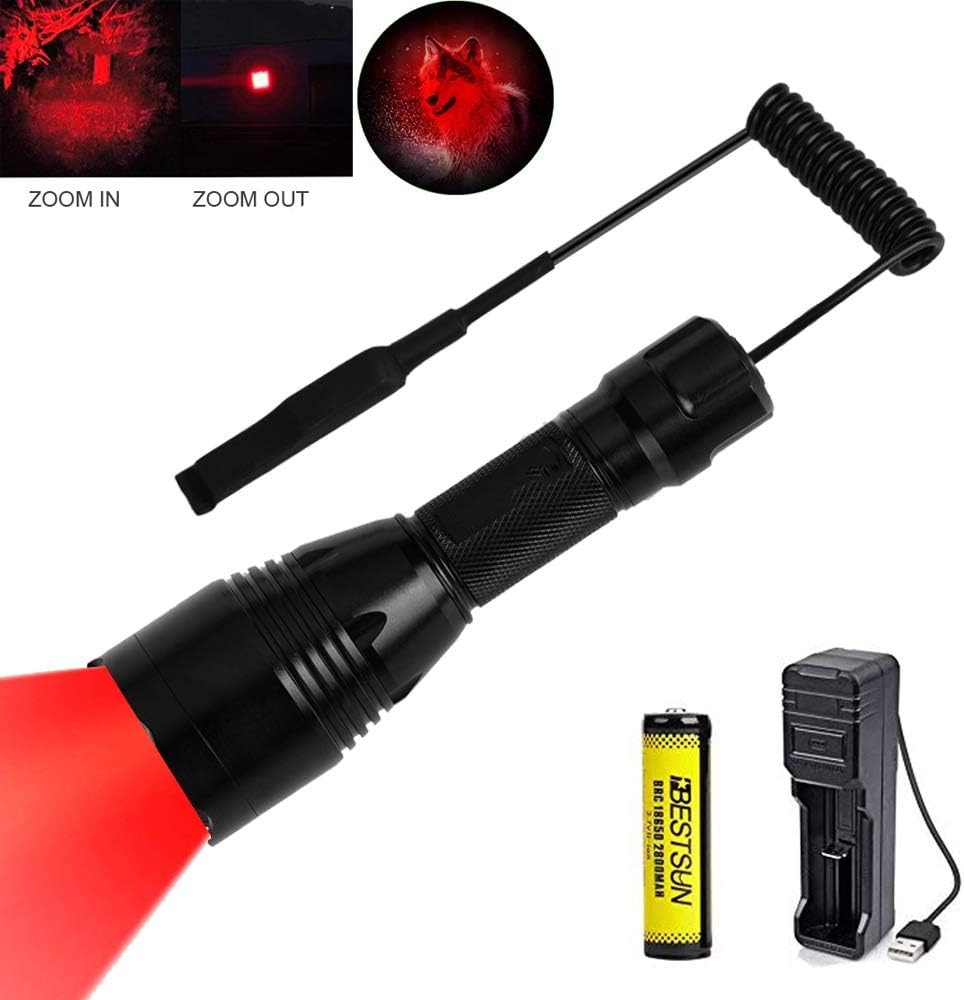 Hunting Torch Red Light, Zoomable Hunting Flashlight with Red LED 350 ...
