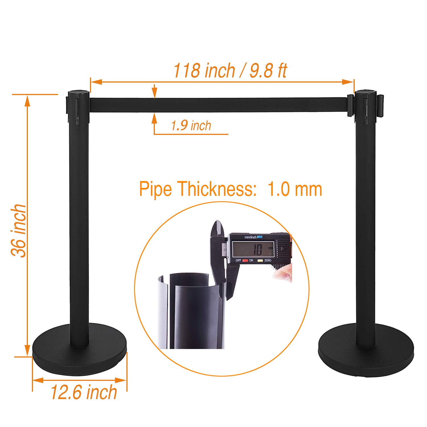 6 PCS Heavy Duty Steel Black Stanchion Post/Pole/Sign/Rope With 9.8 Ft ...