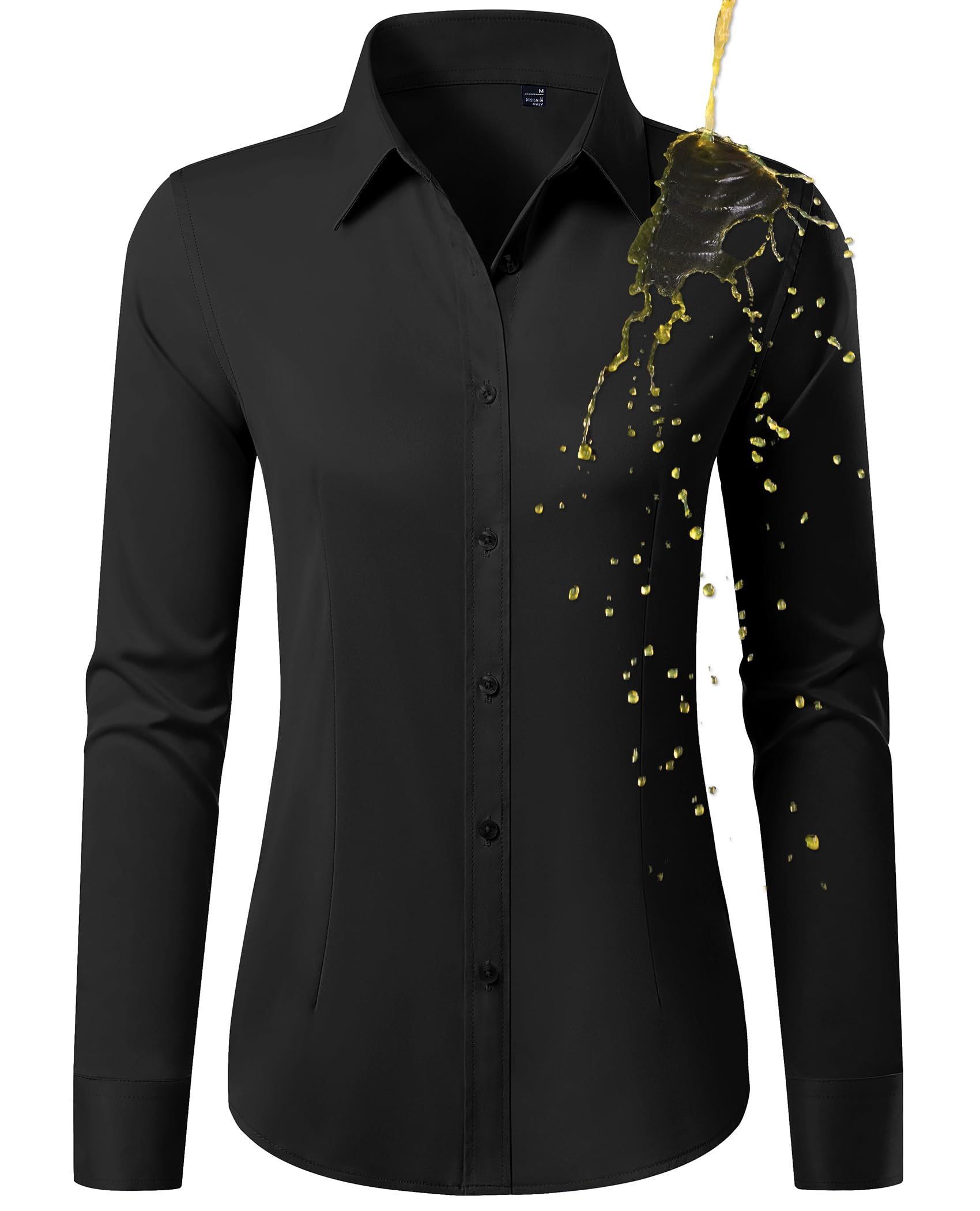 Black Button Down Shirt Women Long Sleeve Collared Fitted Business ...