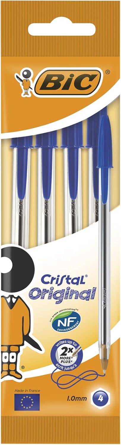 BIC Cristal Original Ballpoint Pens Medium Point (1.0 mm) - Blue, Pouch ...