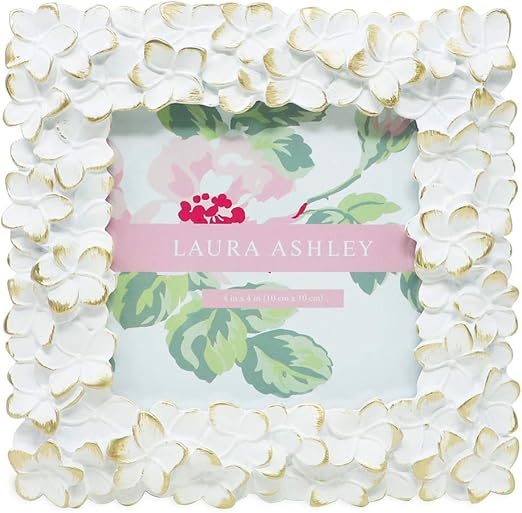 Amazon.com - Laura Ashley 4x4 White & Gold Flower Textured Hand-Crafted ...