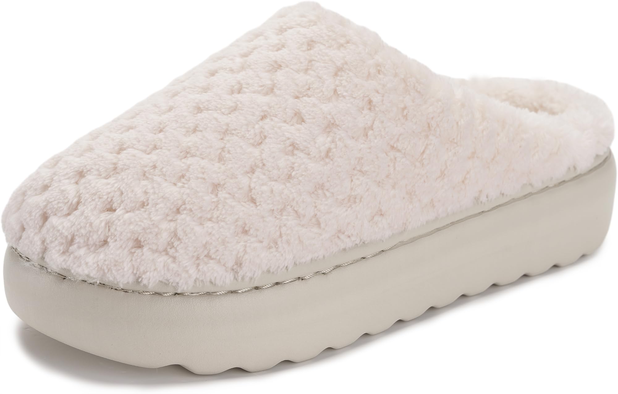 WHITIN Women's Fuzzy House Slippers with Cushioned Pillow Warm Thick Sole Indoor Outdoor Winter ...