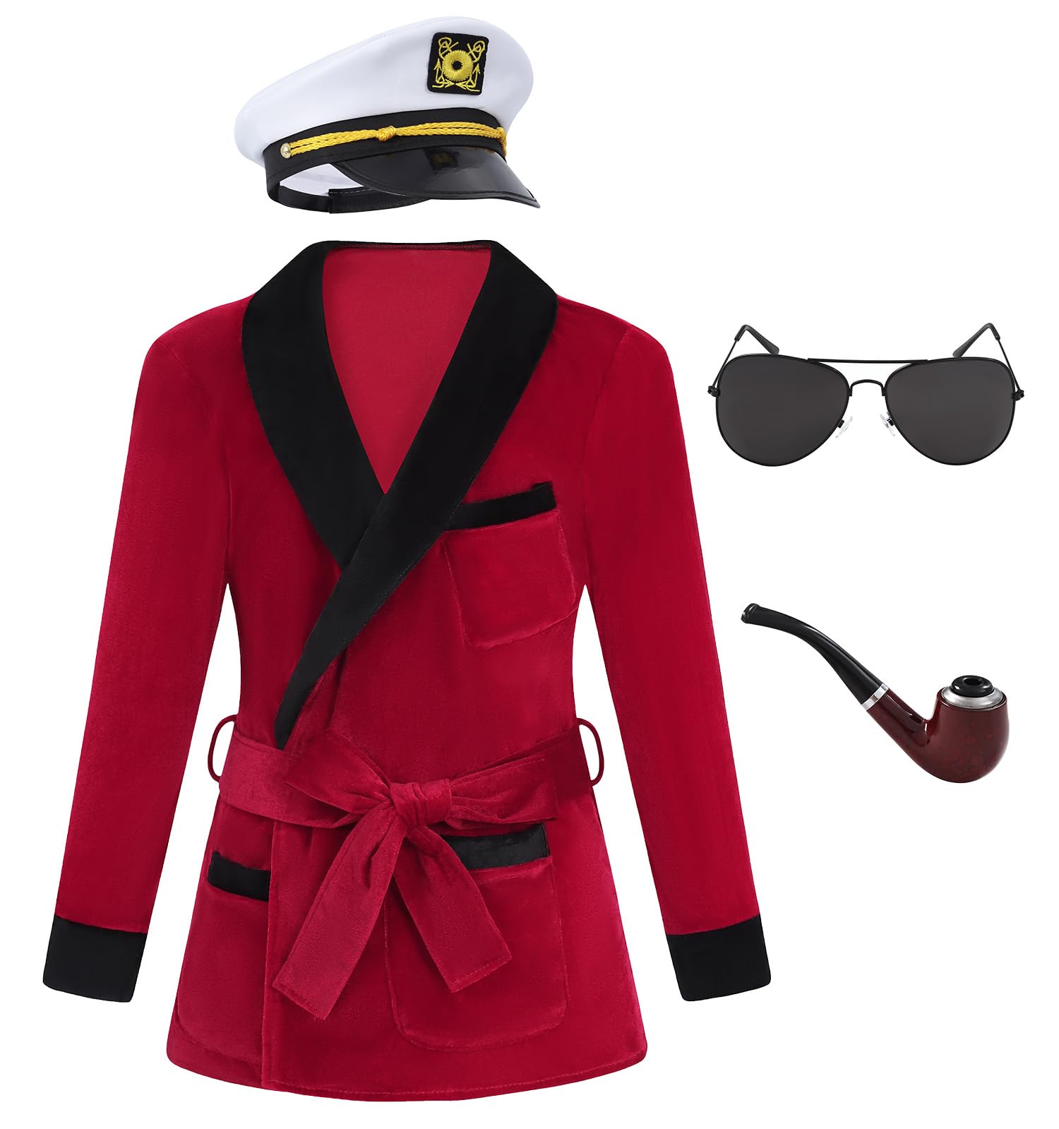 Halloween Celebrity Costume Adult Red Robe Men Hugh Costume Captain ...