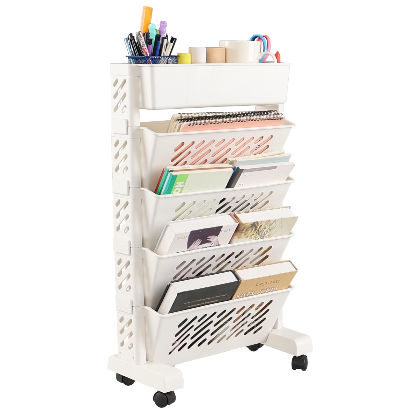 Tstorage Plastic Mobile Storage Bookshelf, 5-Tier Tableside Rolling ...