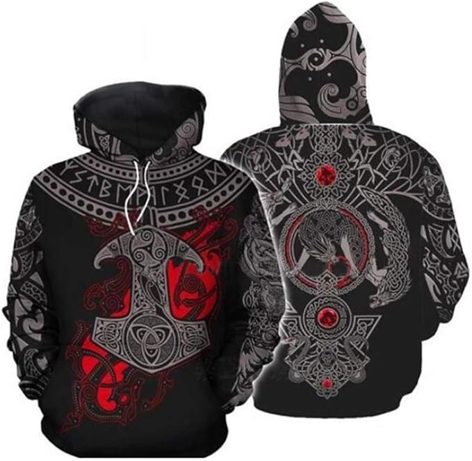 Viking Myth 3D Printing Hoodies Men's Long Sleeve Loose Casual Hooded ...