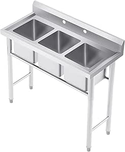 Amazon.com: WILPREP Commercial Stainless Steel Sink with 3 Compartments ...