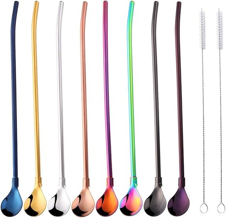 Do Buy Reusable Straws Spoon Set of 8 (Coloured), Drinking Straw Spoon ...