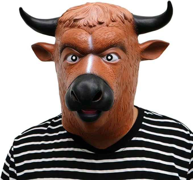 Amazon.com: Cartoon Bull Latex Mask Anaimal Bull Full Headgear ...