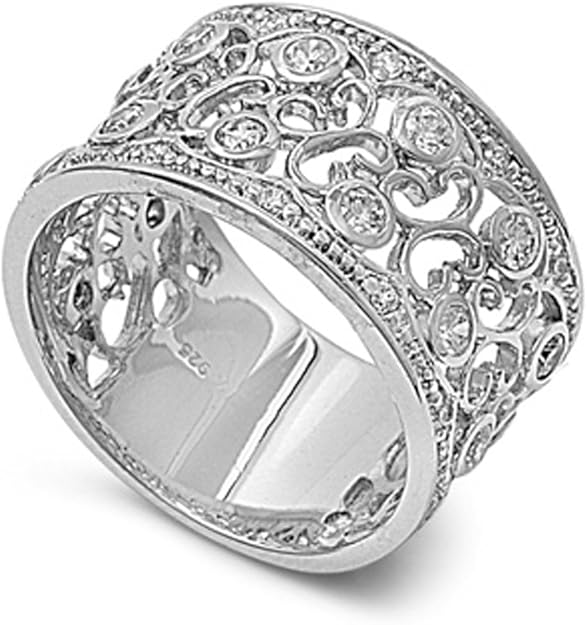 Amazon.com: Sterling Silver Women's Clear CZ Vintage Ring Cute 925 Band ...