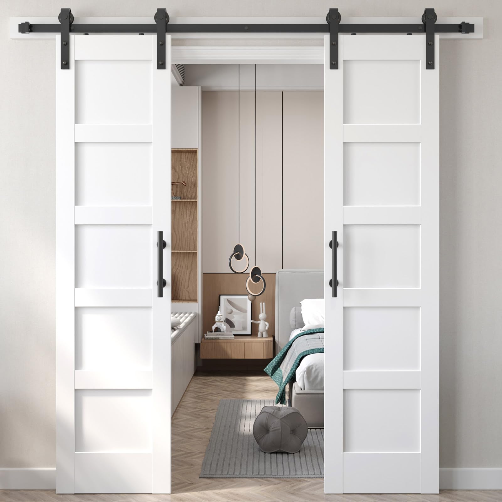 Fredbeck Double 21inx84in White Barn Door and 7FT Sliding Barn Door ...