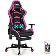 Amazon.com: Goplus Massage Gaming Chair with LED Light, Reclining ...