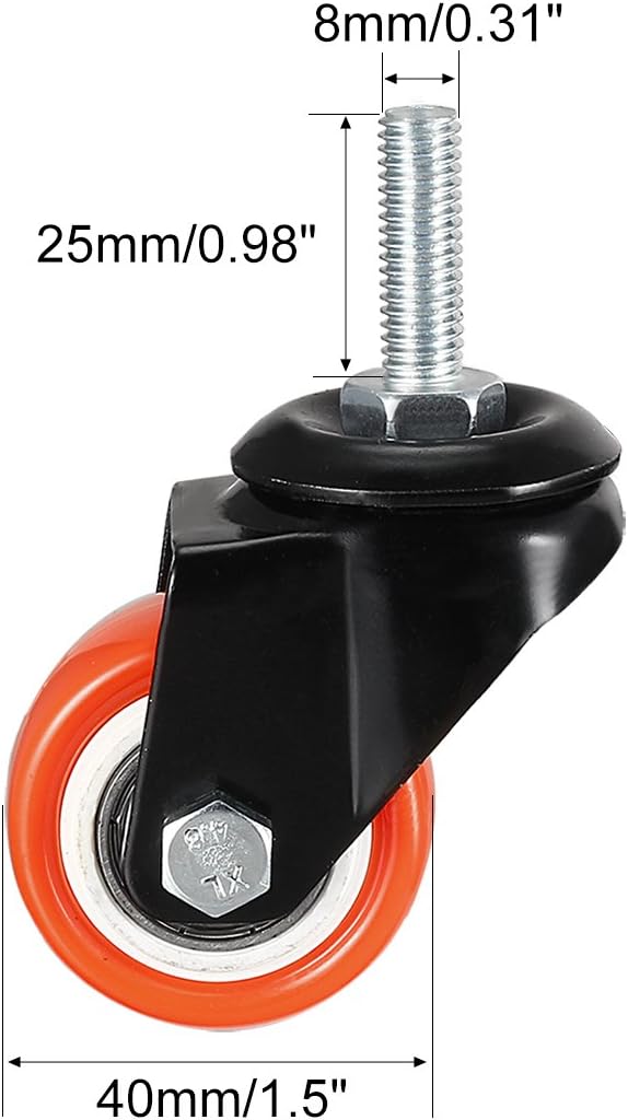 sourcing map 1.5 Inch Swivel Caster Wheels PU 360 Degree Threaded Stem ...