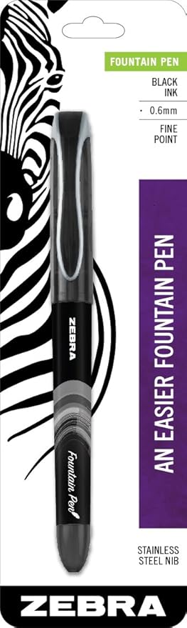 Zebra Fountain Pen, Fine Point, 0.6mm, Black Non-Toxic Ink, 1-Count ...