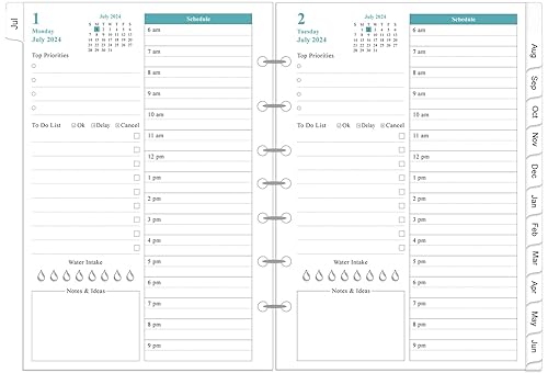 2024-2025 Planner Refills for Mini 3 or 7 Ring Binders - One Page Per ...