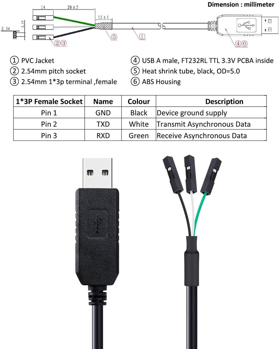 Mua DTECH USB TTL Serial Converter Cable 3.3V 1m FTDI Chipset 3Pin 2 ...