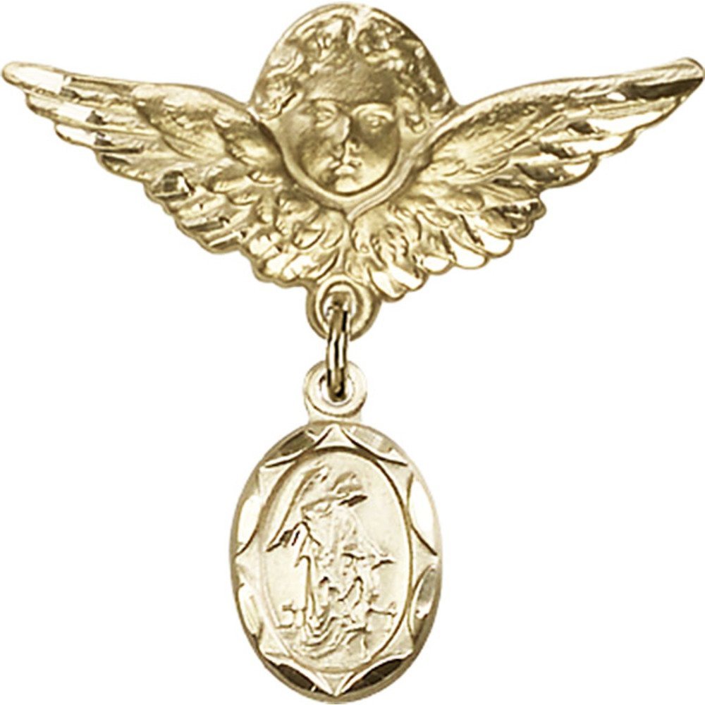 Amazon.com : 14kt Yellow Gold Baby Badge with Guardian Angel Charm and ...