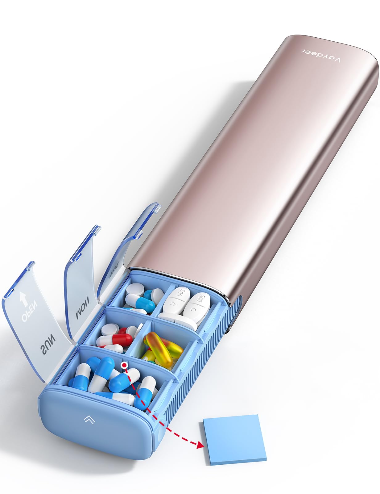 Vaydeer Metal Travel Pill Organizer (Support 2 Times a Day), 7 Day ...