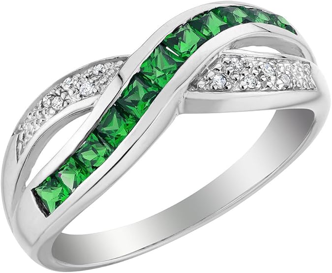 Amazon.com: Created Emerald Infinity Ring with Diamonds 1/2 Carat (ctw ...