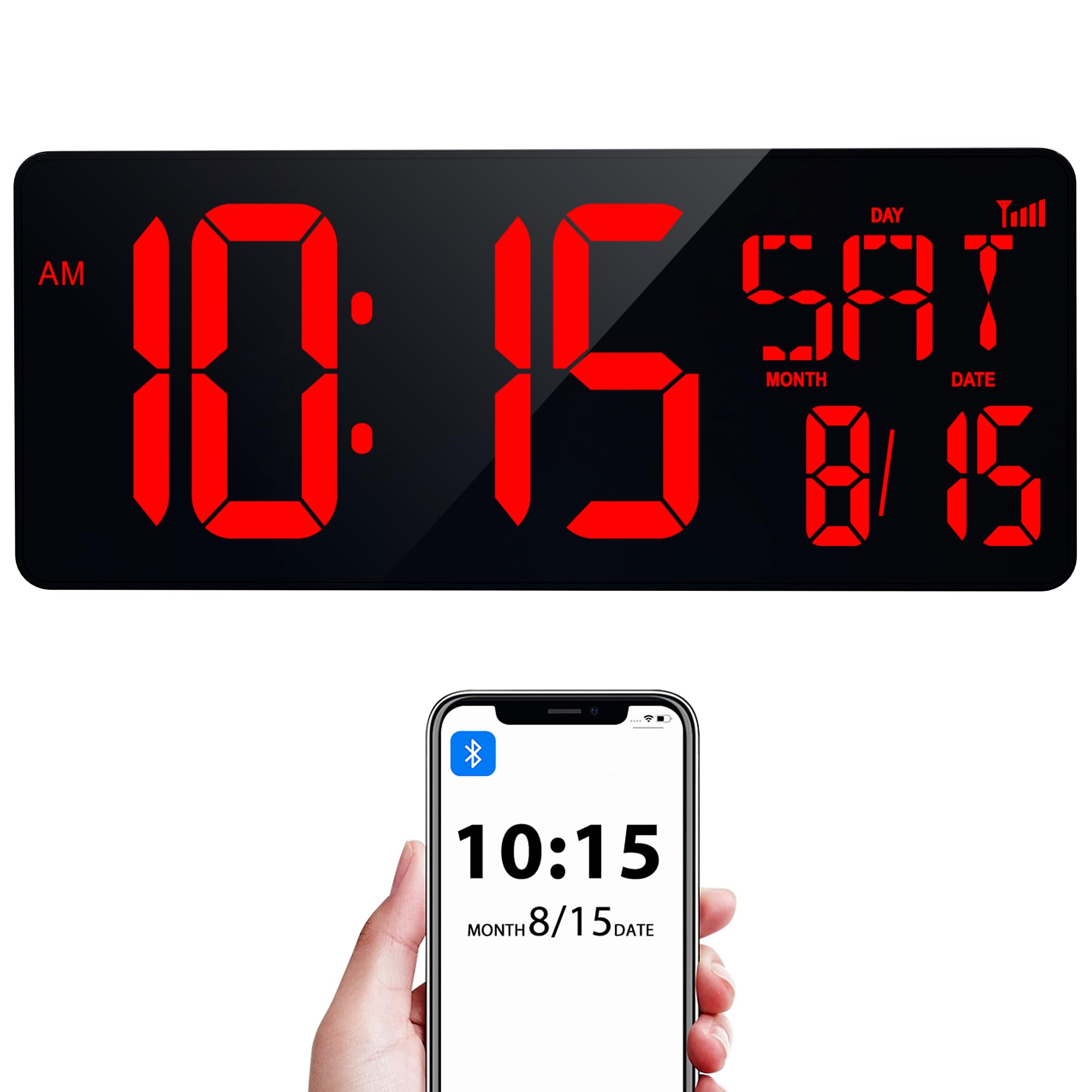 XREXS 17.2" Large Digital Wall Clock Bluetooth Sync Time, Precise ...