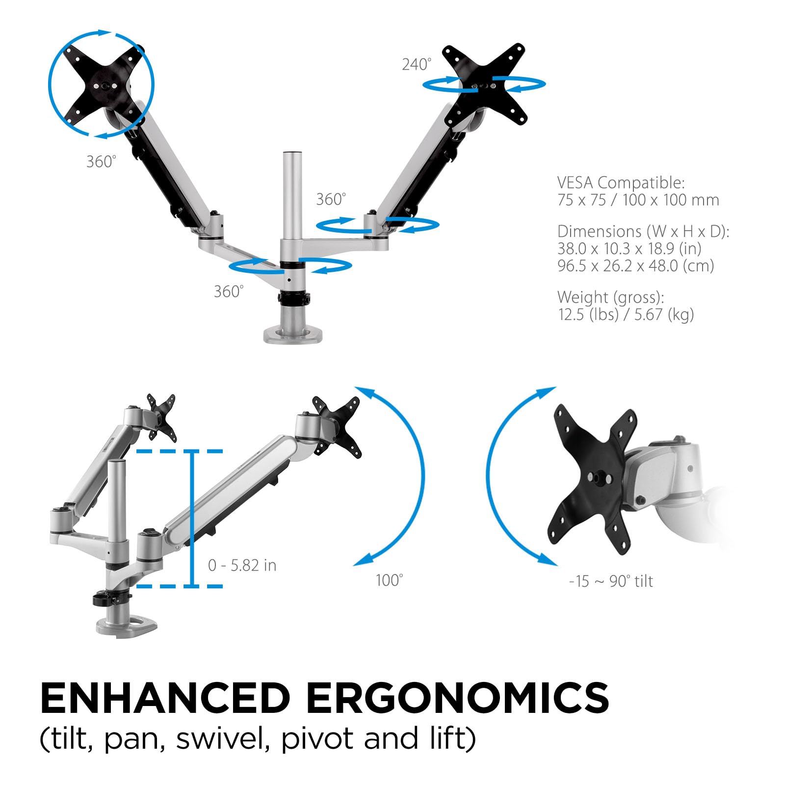 Mua ViewSonic LCD-DMA-002 Spring-Loaded Monitor Desk Mounting Arm for 2 ...