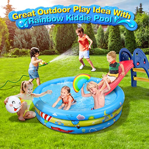 49'' Extra Large Kiddie Pool丨Rainbow Inflatable Swimming Pool for Kids ...