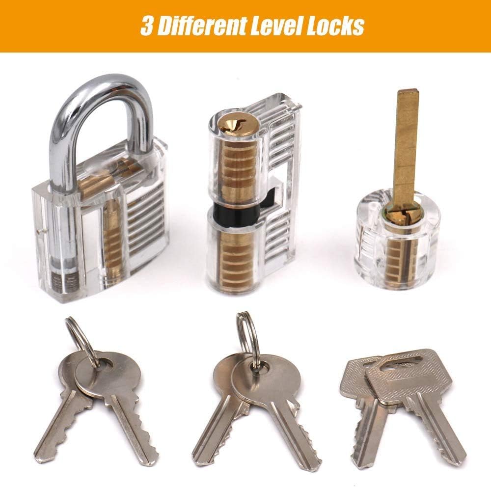 Lock Picking Set Professional 24 Piece Lock Picking Set with 3 Transparent Padlock Lock Pick Kit ...
