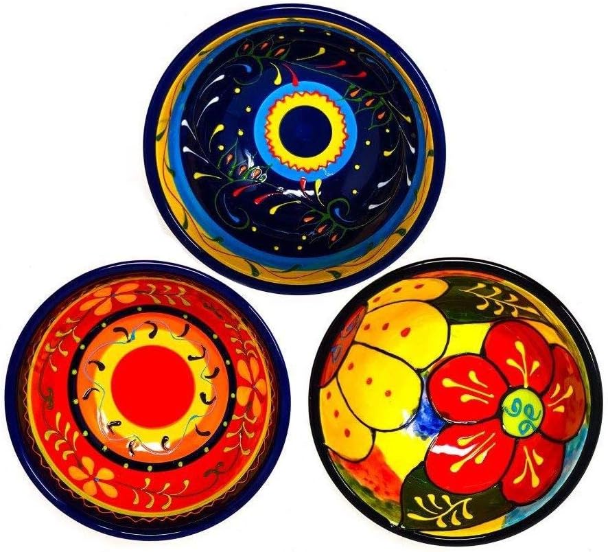 Hand Painted Set of 3 Medium Assorted Bright Colourful Ceramic Spanish ...