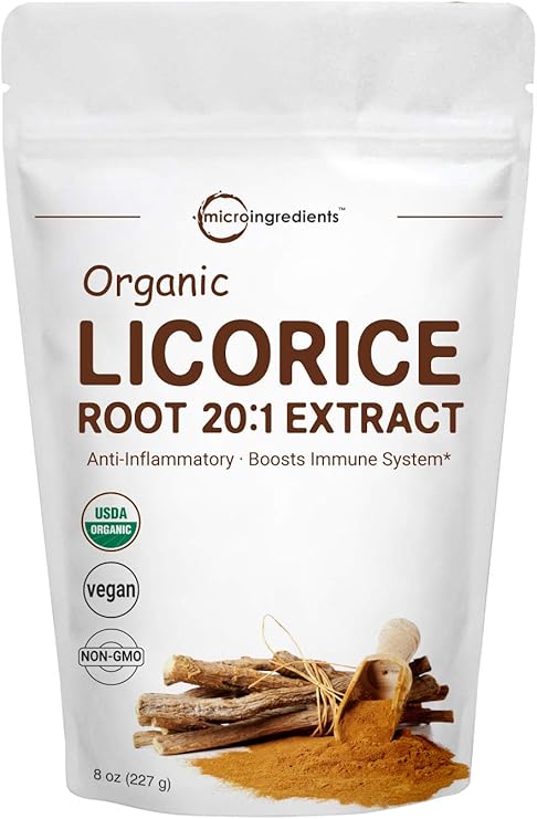Extracto de raíz de regaliz orgánico 20:1 en polvo, 8 onzas, suplemento ...