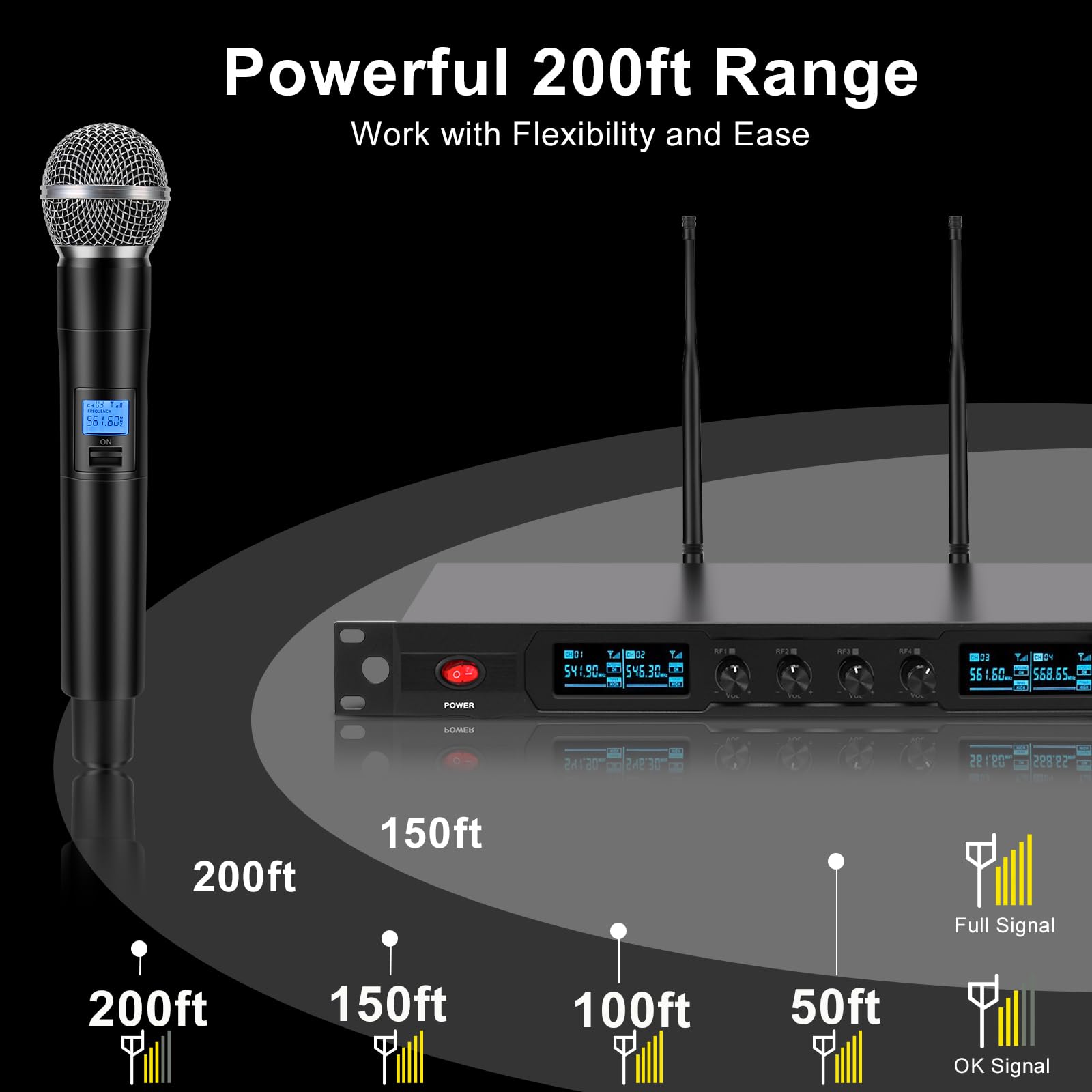 Mua innopow 4-Channel Wireless Microphone System, Quad UHF Metal Cordless Mic, 4 Handheld Mics ...