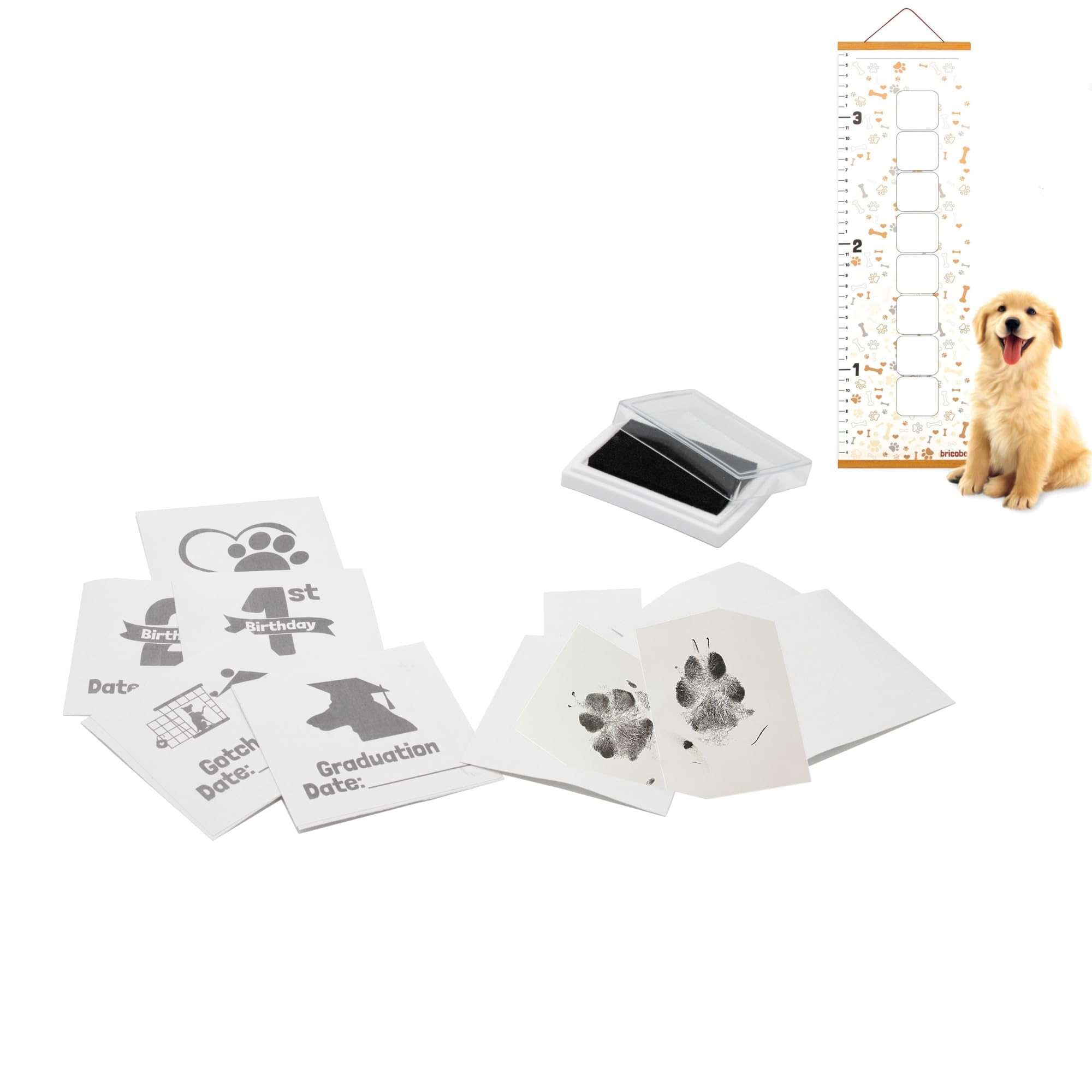 bricobe Paw Print Stamp Pad with Chart - A Dog Paw Print Kit with Puppy ...