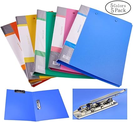 Dproptel 5 Pack A4 File Folder with Double Strong Clips, Punchless ...