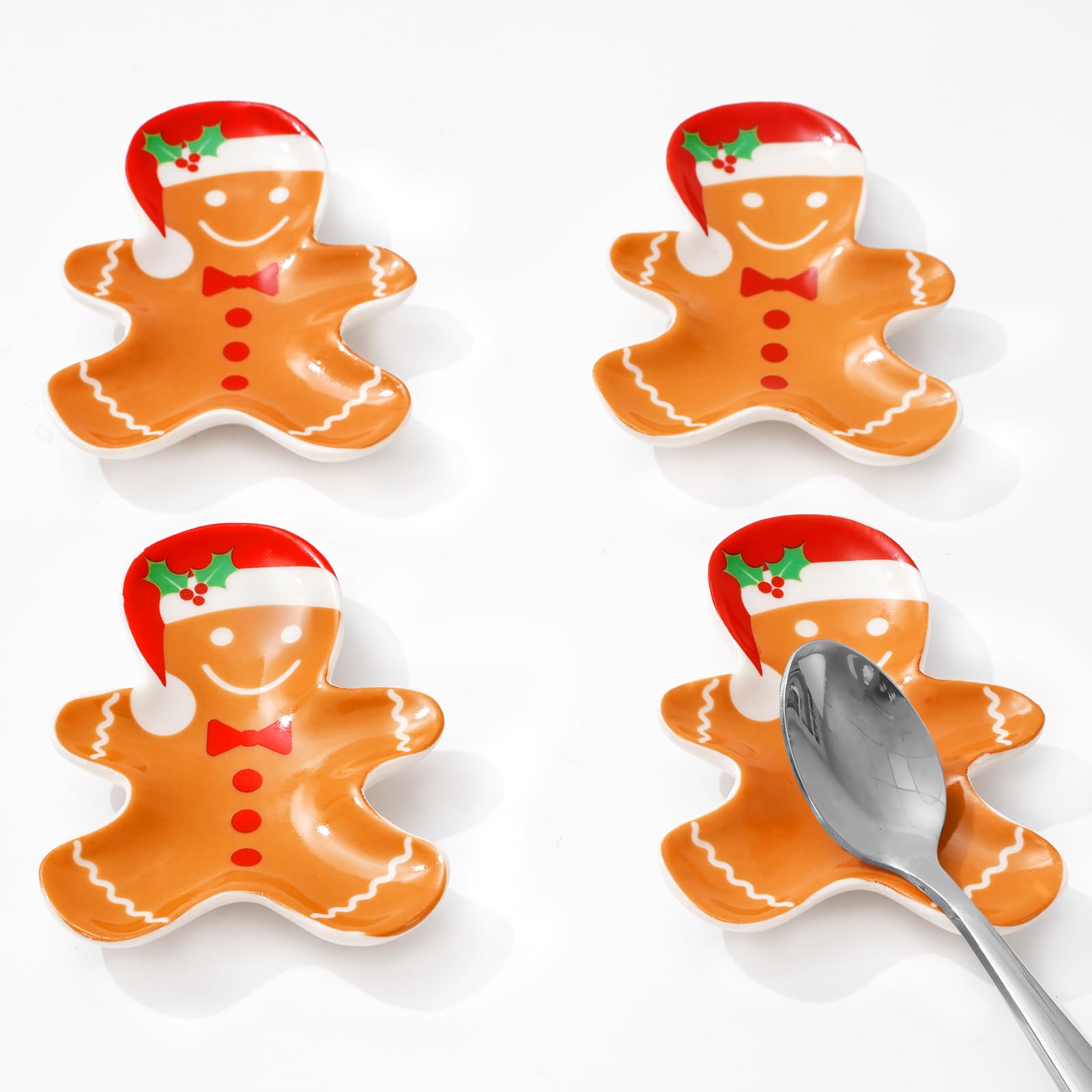 Whaline 4Pcs Christmas Spoon Rest Gingerbread Man Ceramic Spoon Holder ...