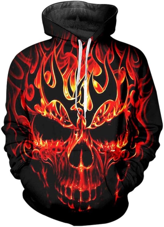 Hip Hop Hoodie Men's Fashion Print Red Fire Skull 3d Sweatshirt Hoody ...