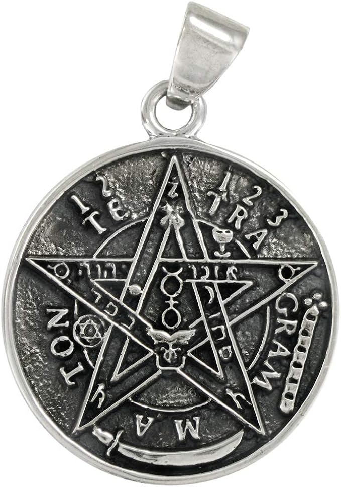 Amazon.com: Sterling Silver Tetragrammaton Pentagram Pentacle Pendant ...