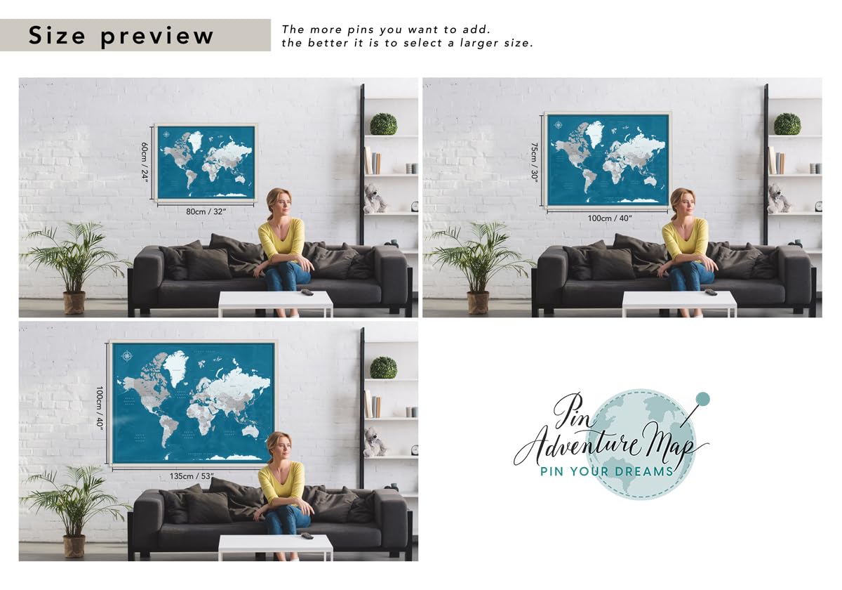 Push Pin Wall Map Framed | Personalized World Map with Pins | Large ...
