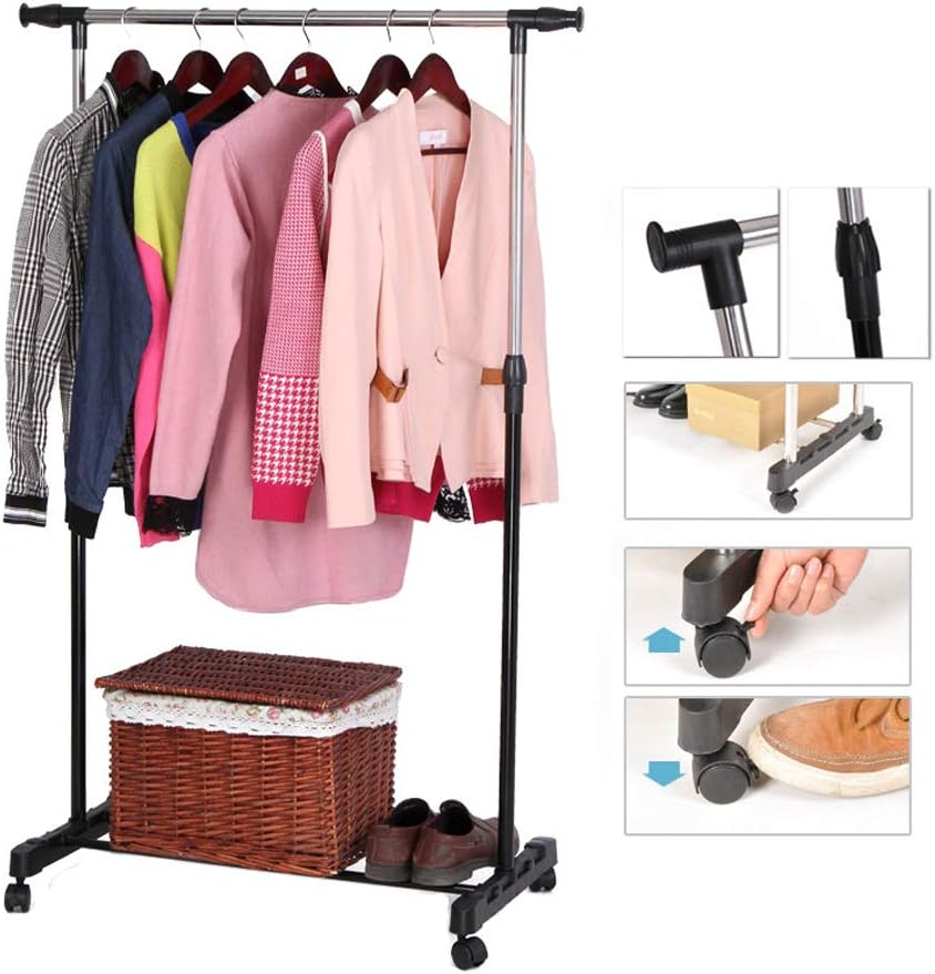 Sinbide Perchero con Barra para Colgar Ropa, Ajustable con Ruedas ...