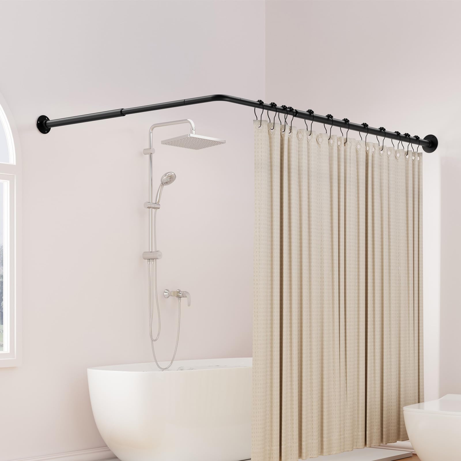 Curved Shower Curtain Rod, L Shaped Corner Shower Rod [39"-68.5"] x [55"-84.2"] Adjustable ...