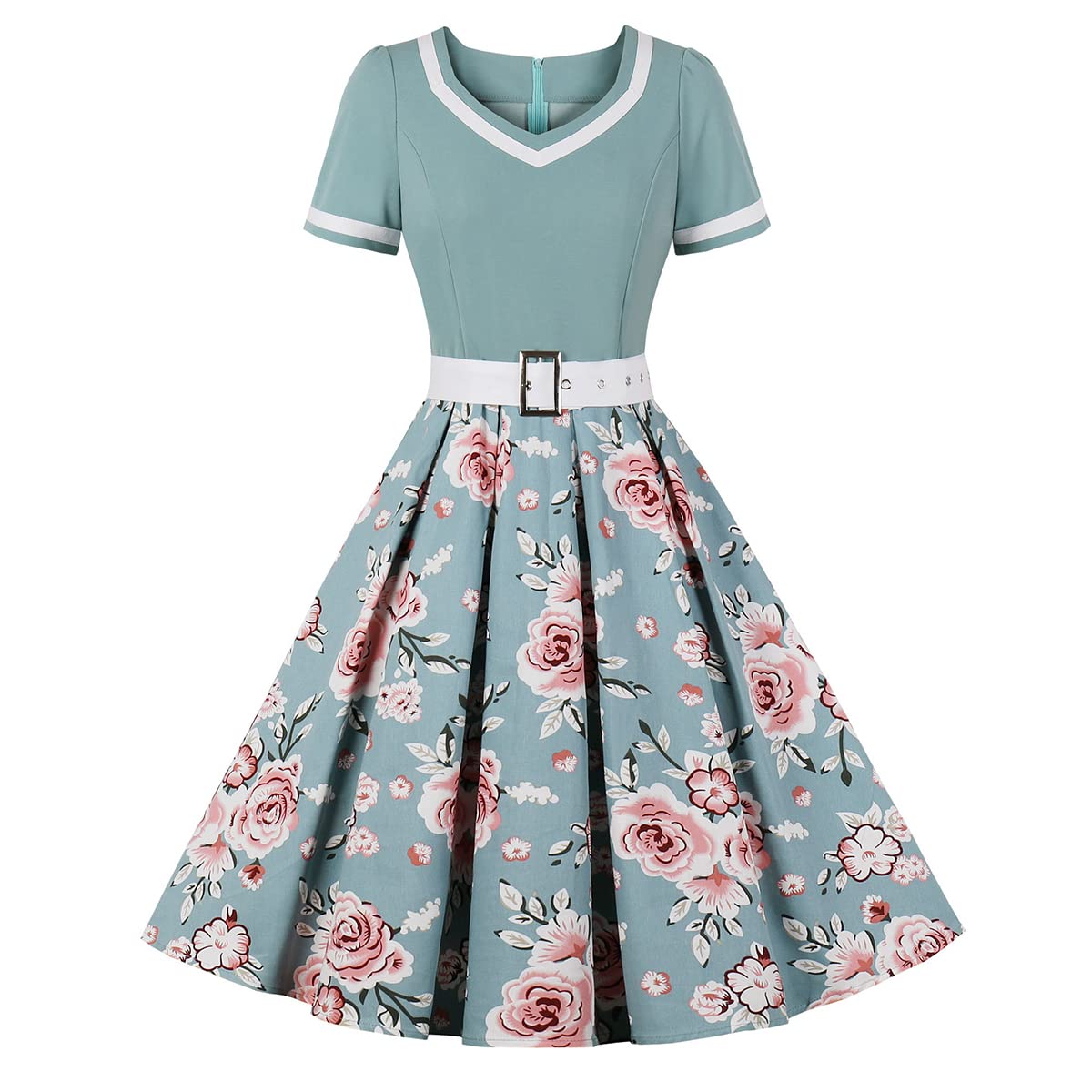 Women 1950s Vintage Polka Dot Cocktail Swing Dress with Belt 50s Short ...