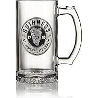 Amazon.com | Guinness Label Tankard with Pewter Logo - Large Glass Beer ...