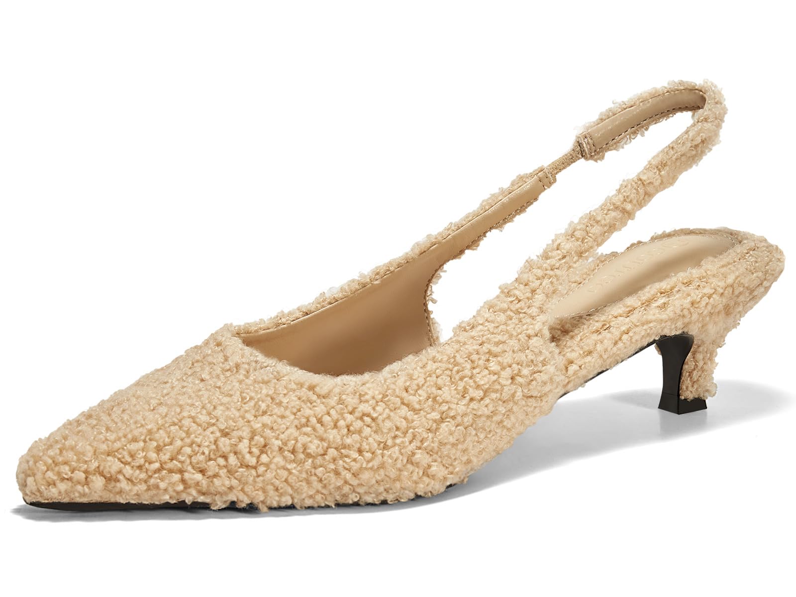 Coutgo Womens Slingback Kitten Low Heels Closed Pointed Toe Fuzzy Curly ...