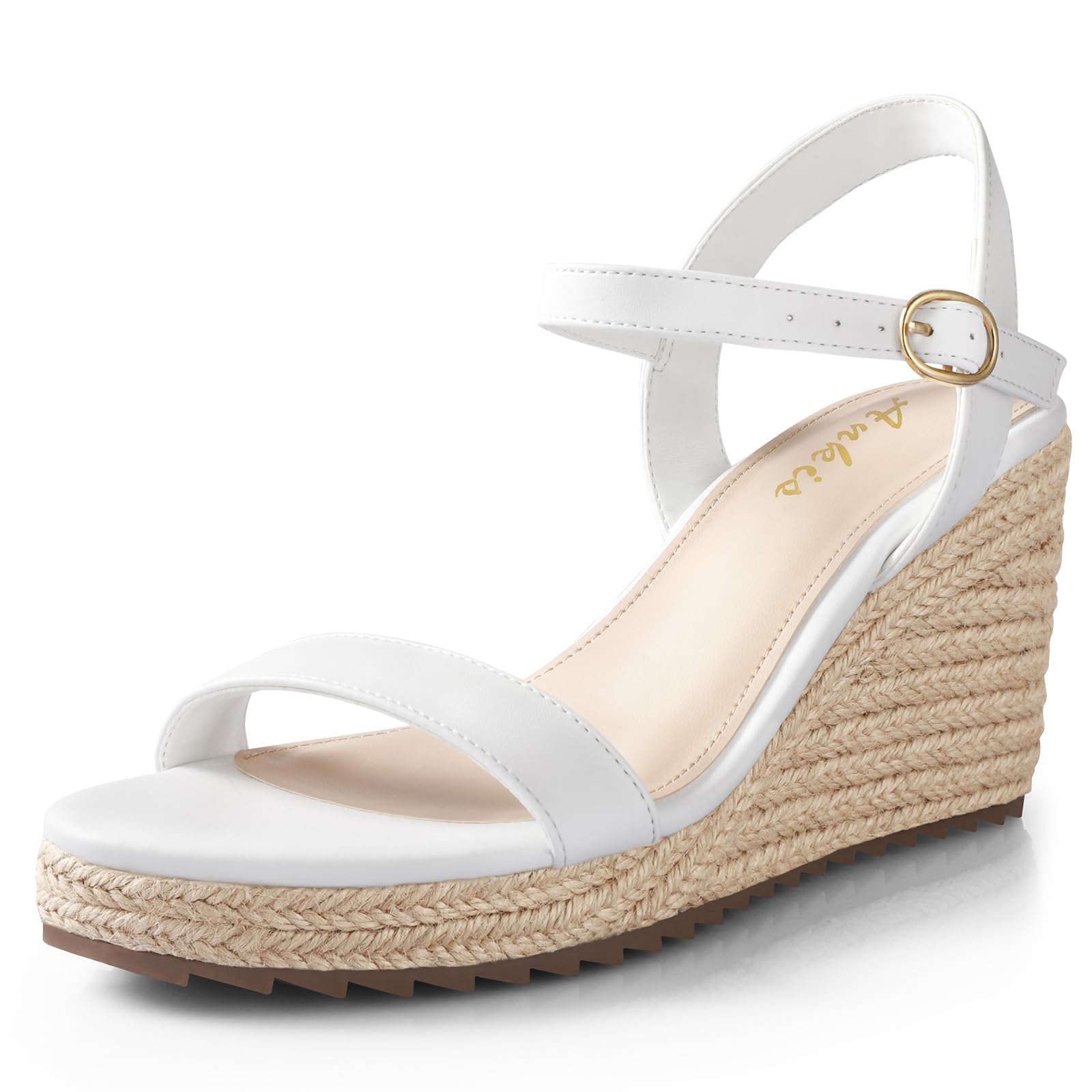 Ankis Platform Wedge Sandals for Women, White Espadrille Womens Wedge Sandals Comfortable Open ...