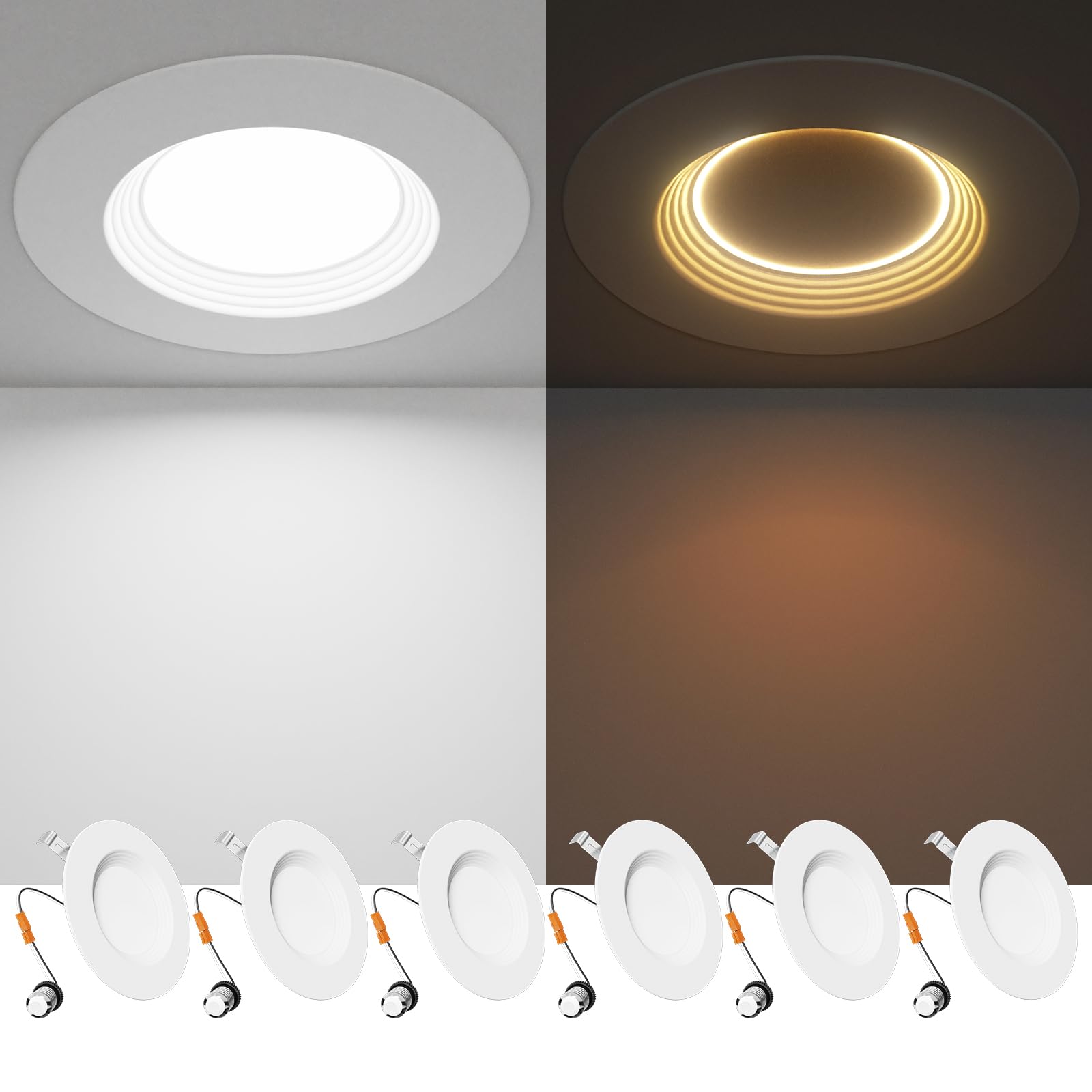 Ensenior 5/6 Inch 5CCT LED Can Lights with Night Light 6 Pack, Retrofit ...