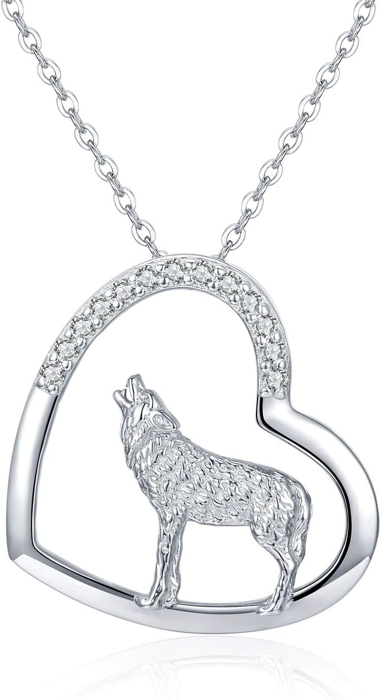 Wolf Necklace for Women and Girls, THRISHULA Sterling Silver Howling ...