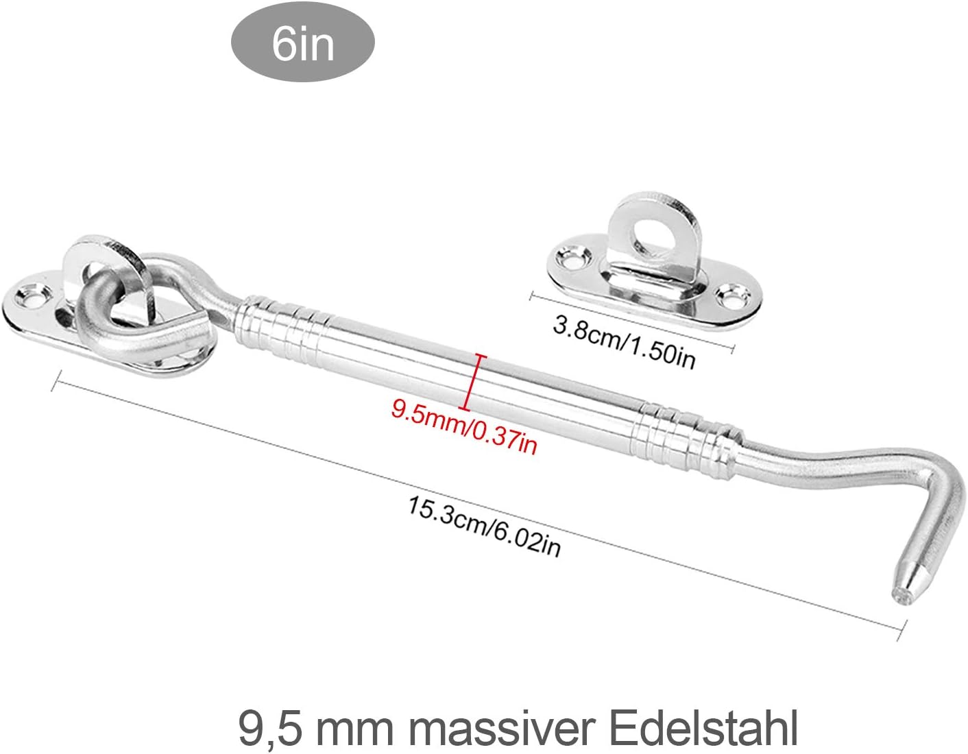 2 Pack 6 Inches 9.5mm Solid Stainless Steel Heavy Duty Cabin Hook and ...