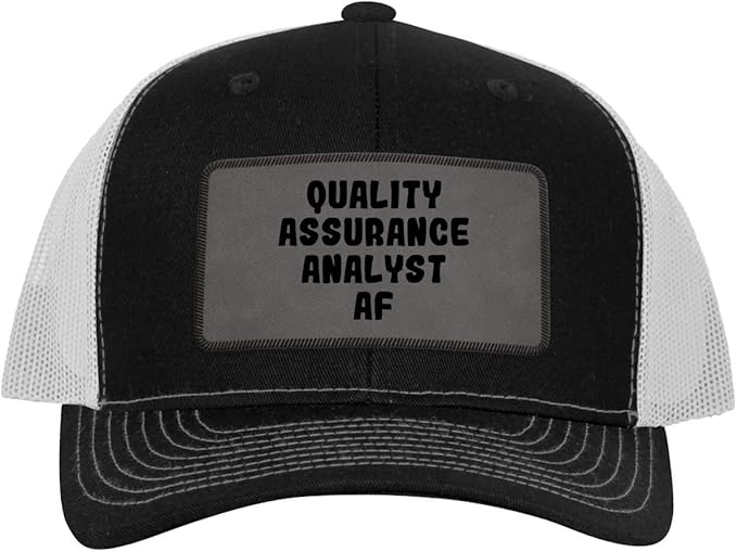 Quality Assurance Analyst AF - Leather Grey Patch Engraved Trucker Hat ...