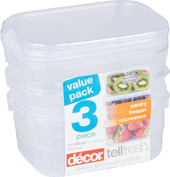 Décor Food Storage Container, 500 mL, Oblong, Pack of 3: Amazon.com.au ...