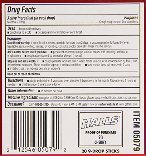 Halls Cherry Cough Drops 20ct 9 Drops 180 Drops