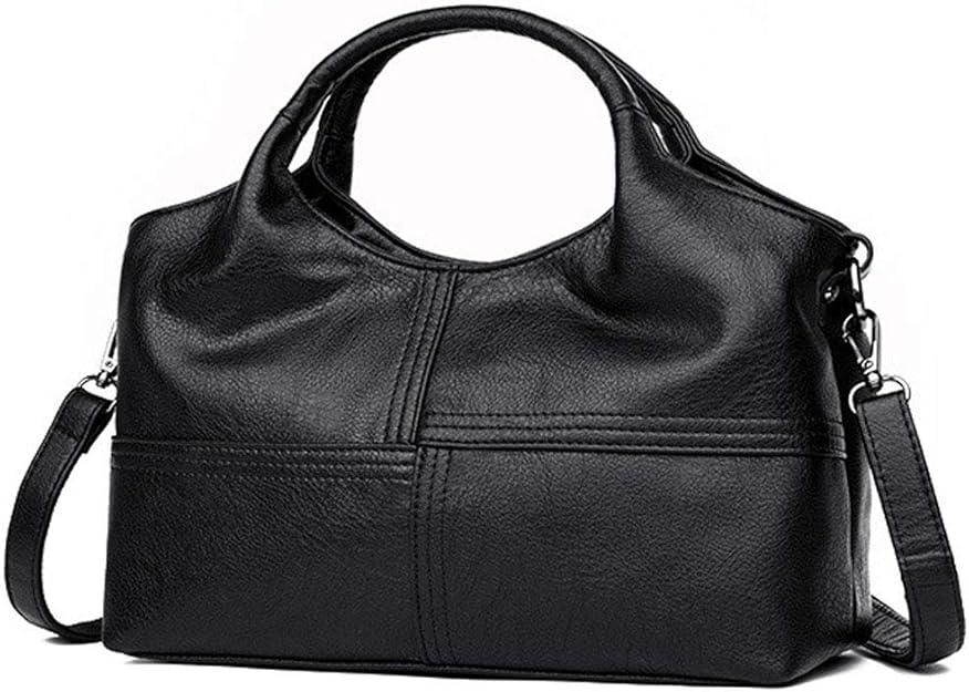 Damen-Handtasche aus PU-Leder, große Kapazität, weich, Vintage, Schwarz ...