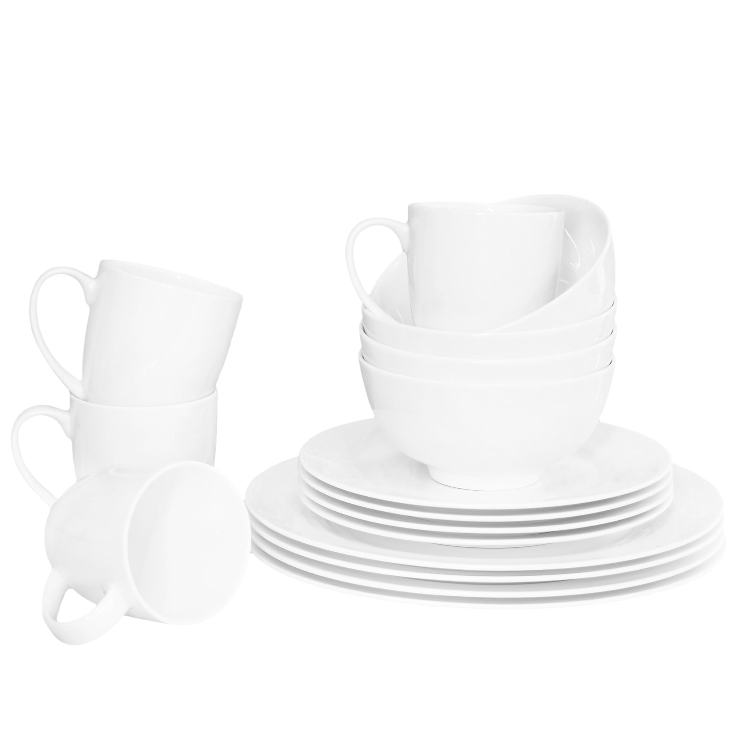Bone China 16 Piece Dinnerware Set, Service for 4, White, Microwave ...
